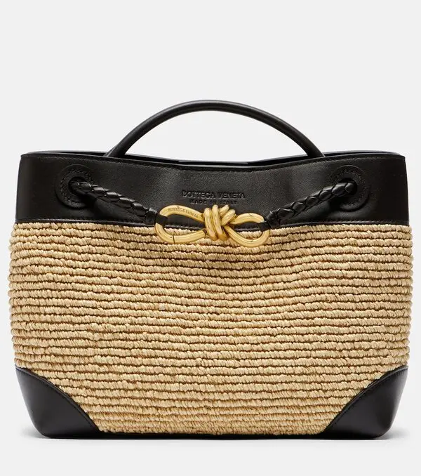 Bottega Veneta Small Andiamo Raffia And Leather Top-handle Bag - Brown