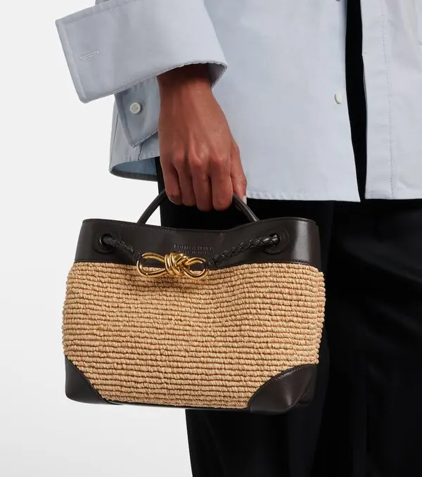 Bottega Veneta Small Andiamo Raffia And Leather Top-handle Bag - Brown