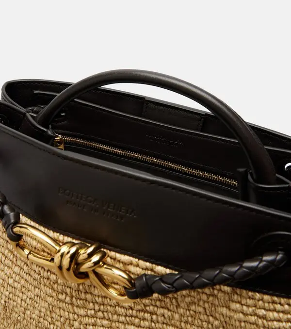 Bottega Veneta Small Andiamo Raffia And Leather Top-handle Bag - Brown
