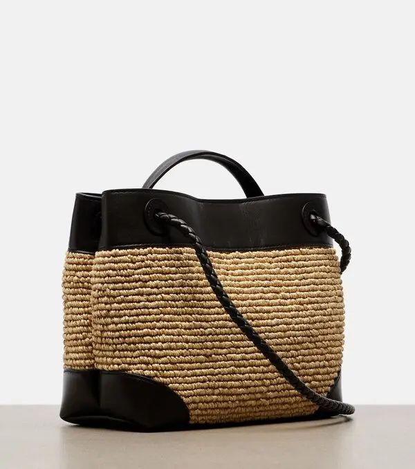 Bottega Veneta Small Andiamo Raffia And Leather Top-handle Bag - Brown