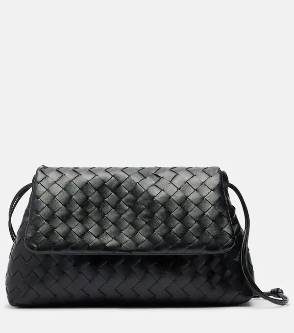 Bottega Veneta Giorno Small Intrecciato Leather Shoulder Bag - Black