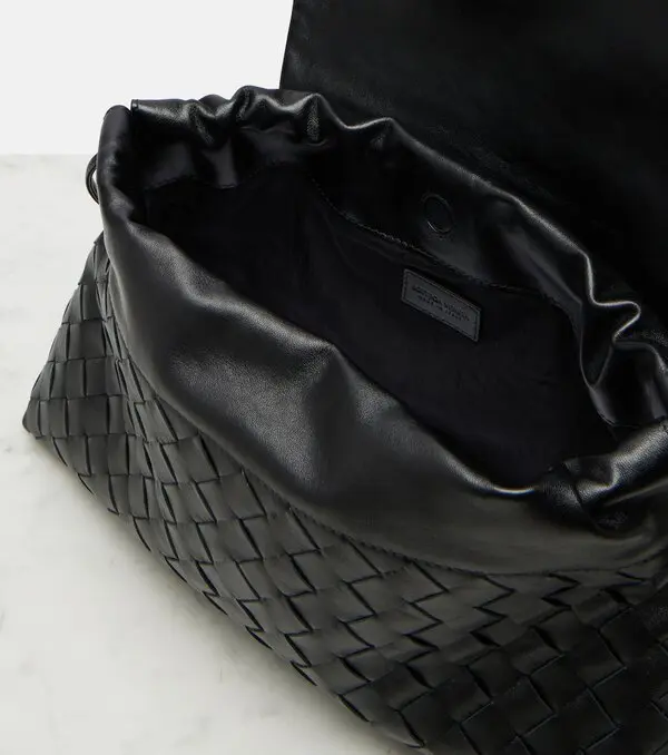 Bottega Veneta Giorno Small Intrecciato Leather Shoulder Bag - Black