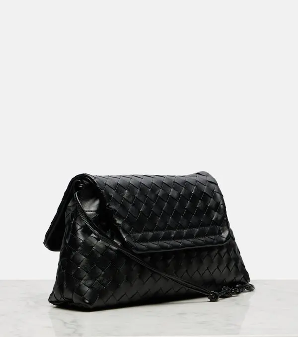 Bottega Veneta Giorno Small Intrecciato Leather Shoulder Bag - Black