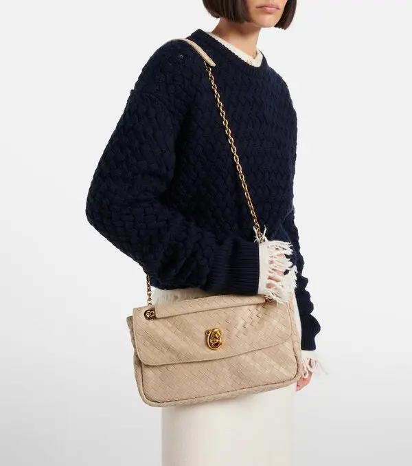 Bottega Veneta Madison Intrecciato Leather Shoulder Bag - Beige