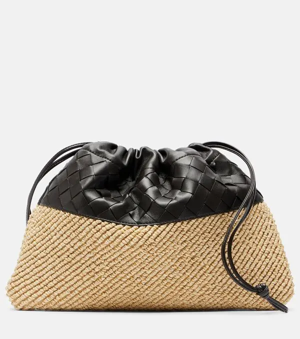 Bottega Veneta Small Raffia And Leather Pouch - Beige