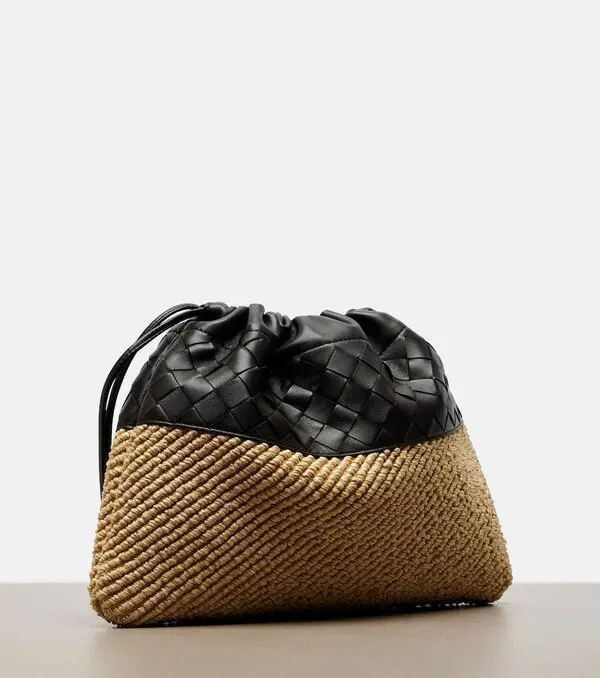 Bottega Veneta Small Raffia And Leather Pouch