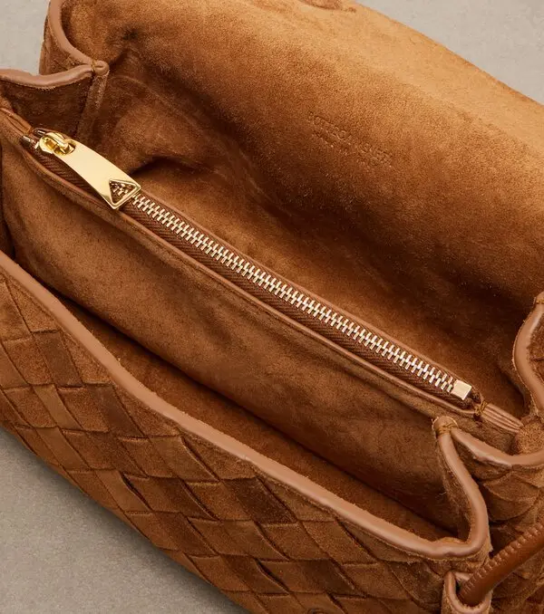 Bottega Veneta Notturno Intrecciato Suede Crossbody Bag - Brown