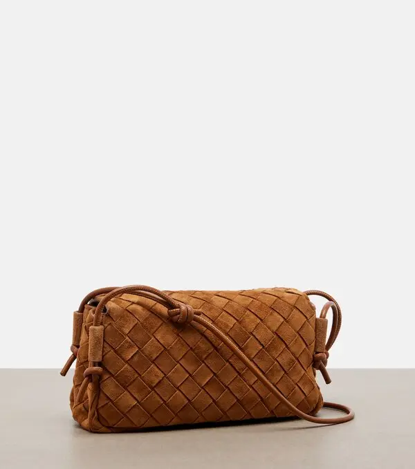 Bottega Veneta Notturno Intrecciato Suede Crossbody Bag - Brown