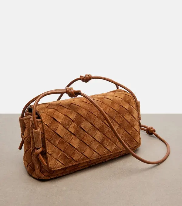 Bottega Veneta Notturno Intrecciato Suede Crossbody Bag - Brown