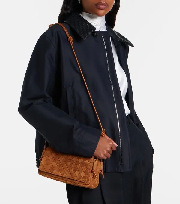 Bottega Veneta Notturno Intrecciato Suede Crossbody Bag - Brown
