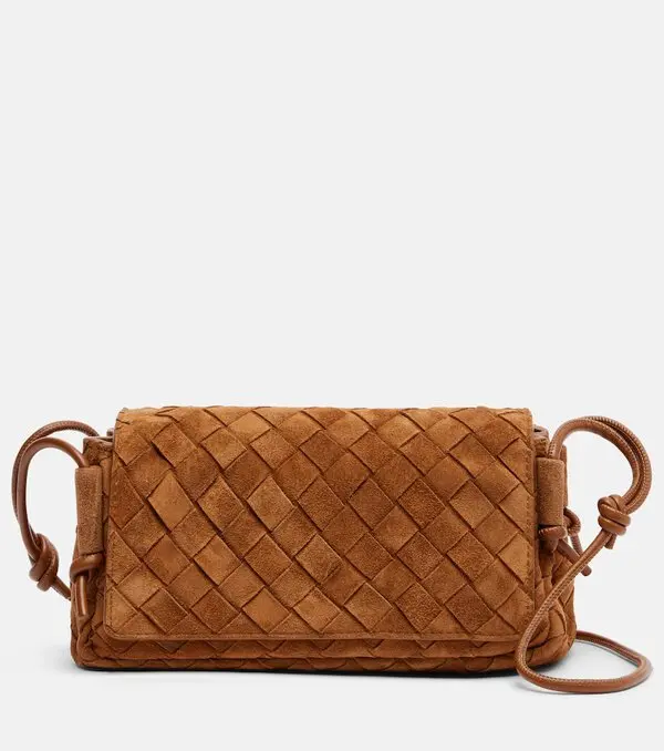 Bottega Veneta Notturno Intrecciato Suede Crossbody Bag - Brown
