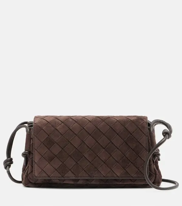 Bottega Veneta Notturno Intrecciato Suede Crossbody Bag - Brown
