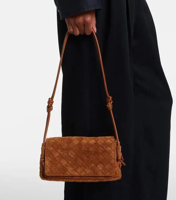 Bottega Veneta Notturno Intrecciato Suede Crossbody Bag - Brown