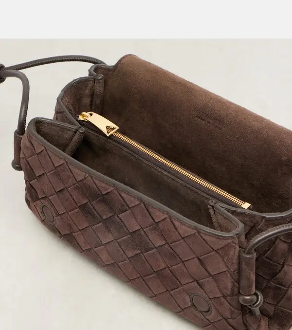 Bottega Veneta Notturno Intrecciato Suede Crossbody Bag - Brown