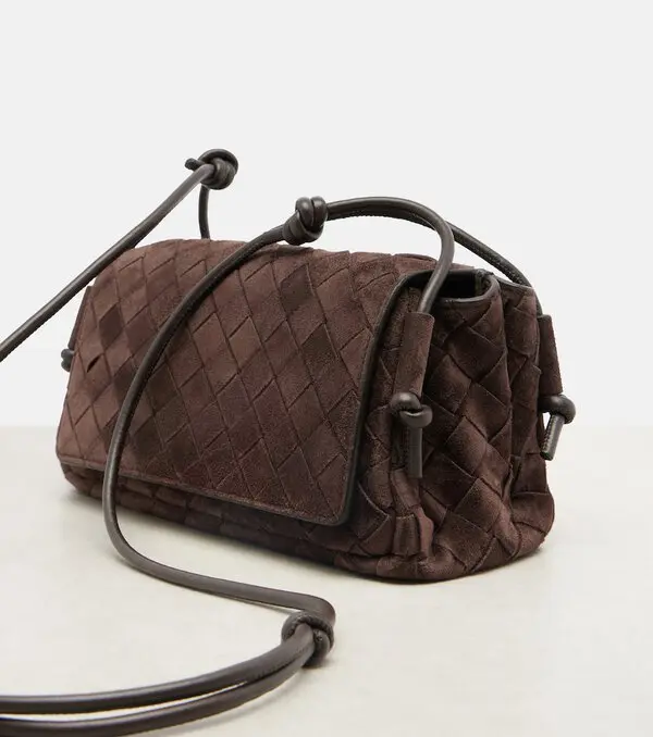 Bottega Veneta Notturno Intrecciato Suede Crossbody Bag - Brown