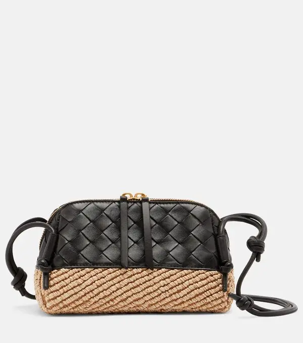 Bottega Veneta Concert Leather And Raffia Shoulder Bag - Brown