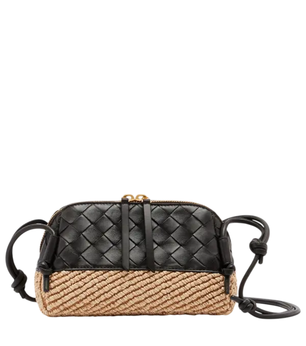 Bottega Veneta Concert Leather And Raffia Shoulder Bag - Brown