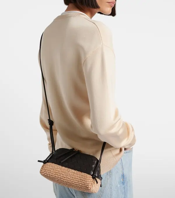 Bottega Veneta Concert Leather And Raffia Shoulder Bag