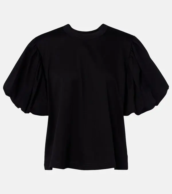 Noir Kei Ninomiya Puff Sleeve Cotton Jersey T-shirt - Black