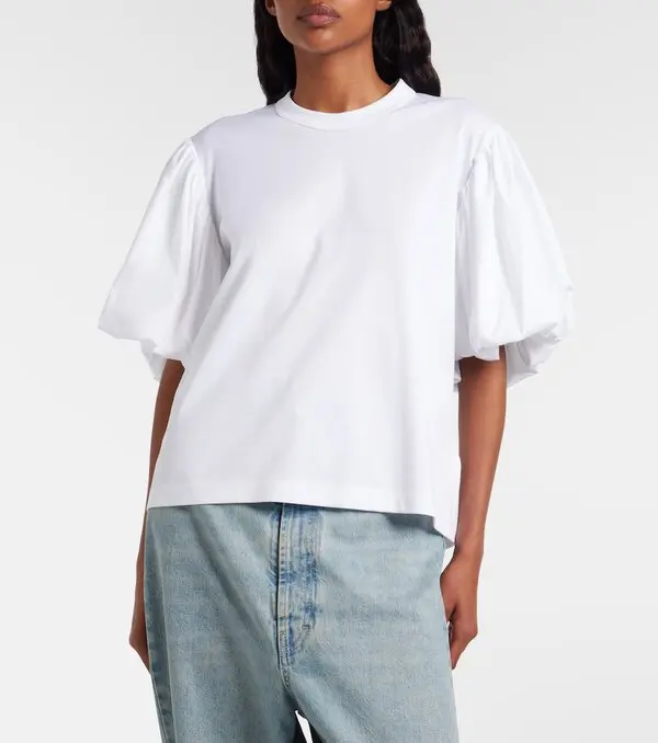 Noir Kei Ninomiya Puff Sleeve Cotton T-shirt - White