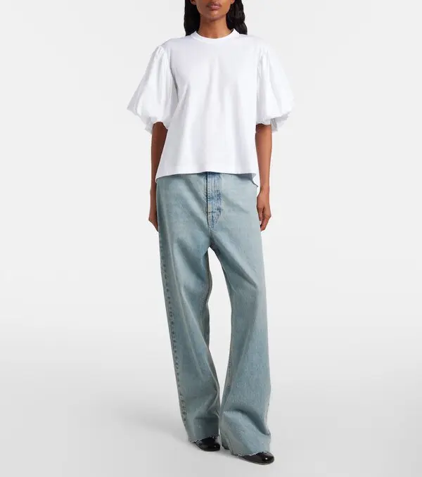 Noir Kei Ninomiya Puff Sleeve Cotton T-shirt - White