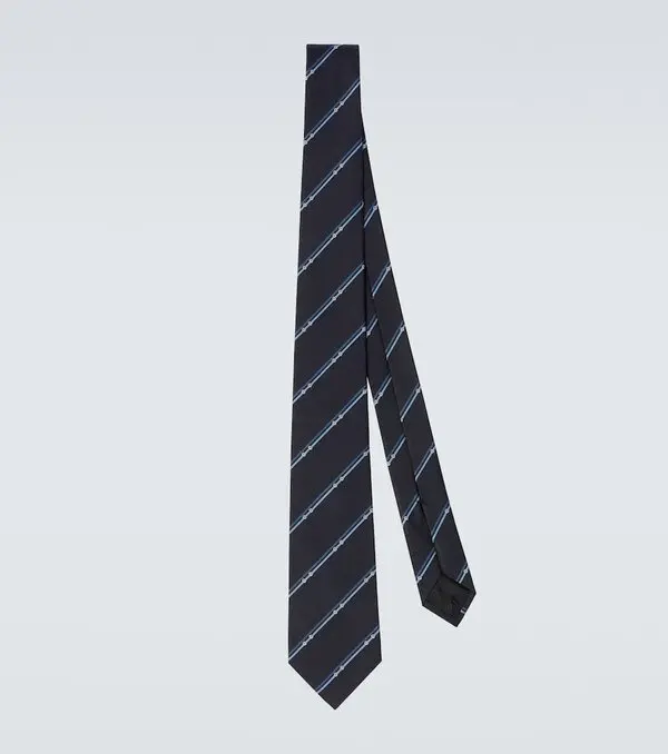 Gucci Horsebit Striped Silk Jacquard Neck Tie - Blue