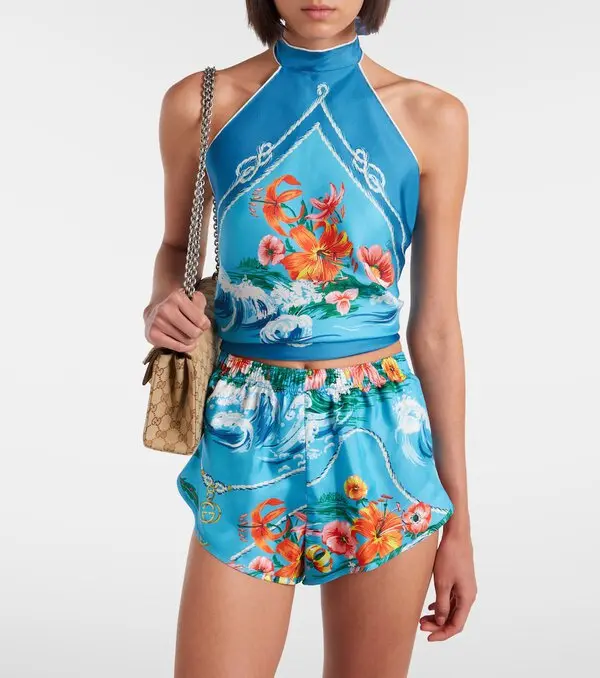 Gucci Printed Silk Twill Shorts