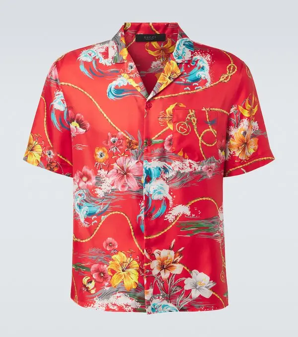 Gucci Floral Silk Twill Bowling Shirt - Red
