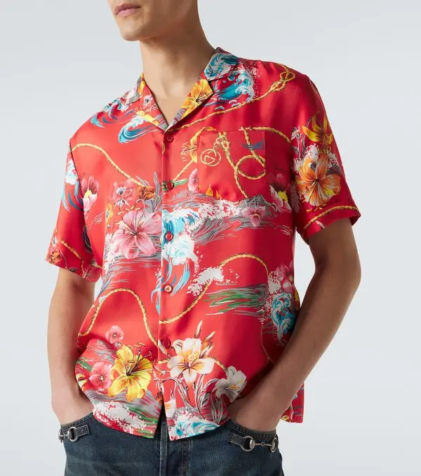 Gucci Floral Silk Twill Bowling Shirt - Red