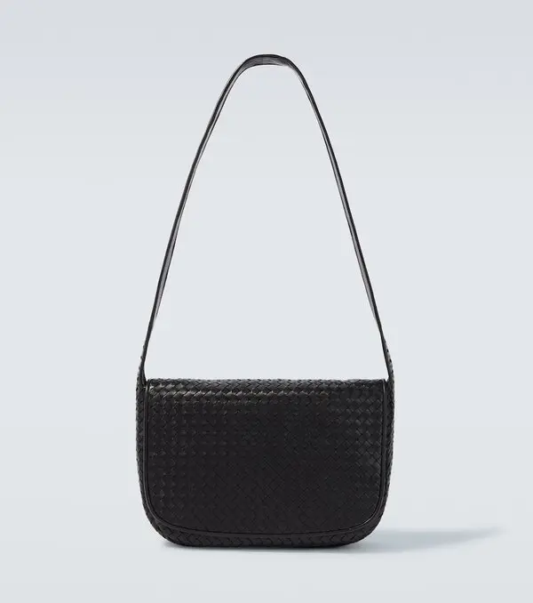 Bottega Veneta Large Woven Leather Messenger Bag - Black