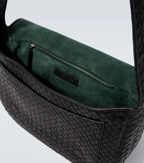 Bottega Veneta Large Woven Leather Messenger Bag - Black