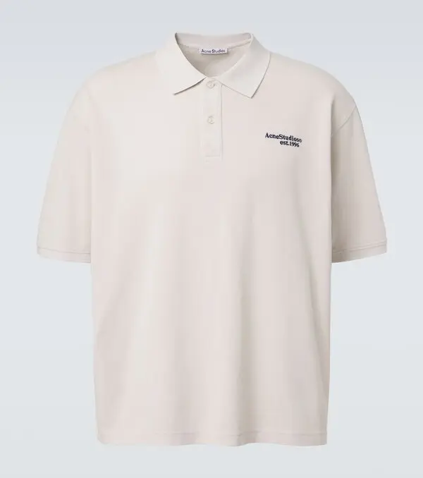 Acne Studios Distressed Logo Cotton Polo Shirt - White