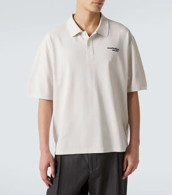 Acne Studios Distressed Logo Cotton Polo Shirt - White