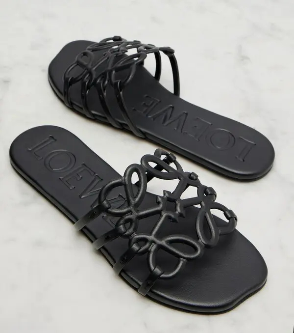 Loewe Anagram Leather Slides - Black