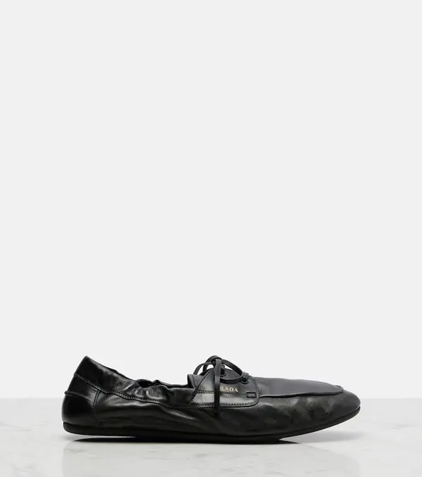 Prada Shuffle Leather Boat Shoes
