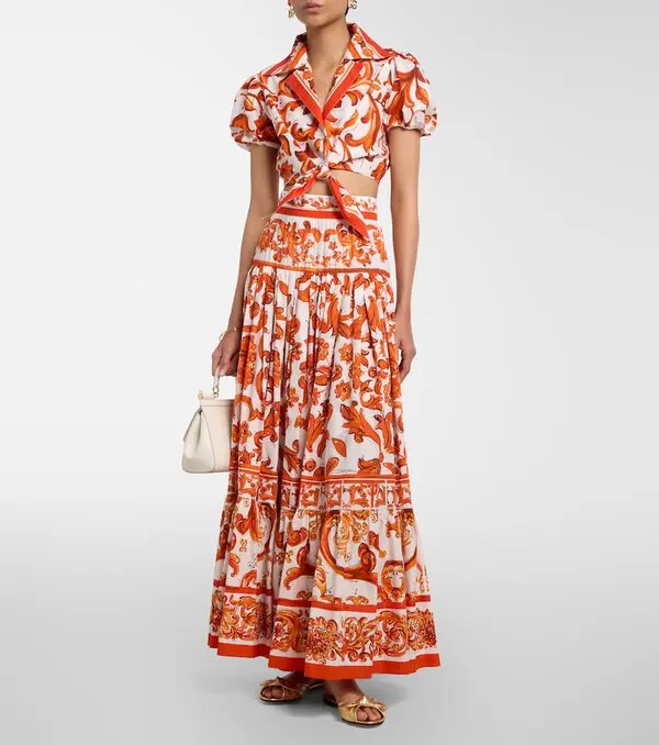 Dolce & Gabbana Majolica Cotton Poplin Maxi Skirt
