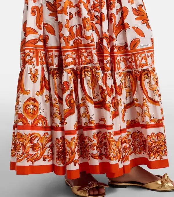 Dolce & Gabbana Majolica Cotton Poplin Maxi Skirt