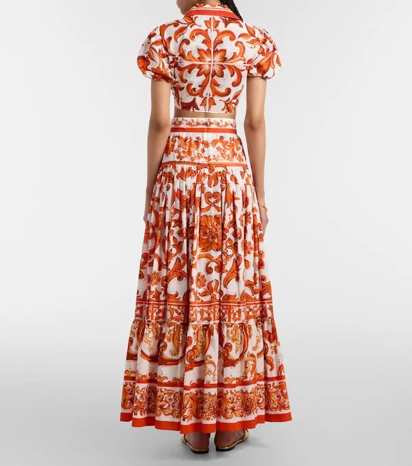 Dolce & Gabbana Majolica Cotton Poplin Maxi Skirt