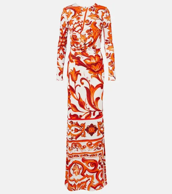 Dolce & Gabbana Majolica Organza Maxi Dress - Orange