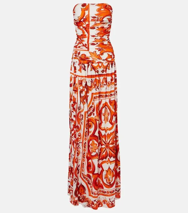 Dolce & Gabbana Majolica Organza Maxi Dress - Orange