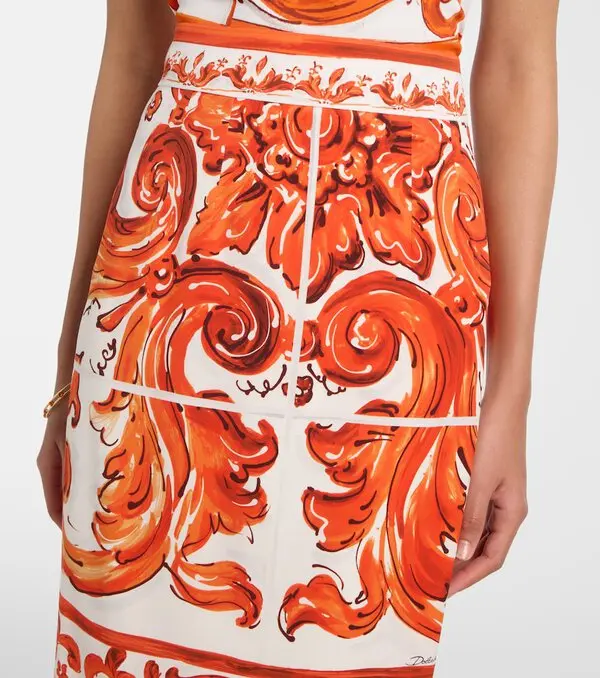 Dolce & Gabbana Majolica Print Silk Blend Pencil Skirt