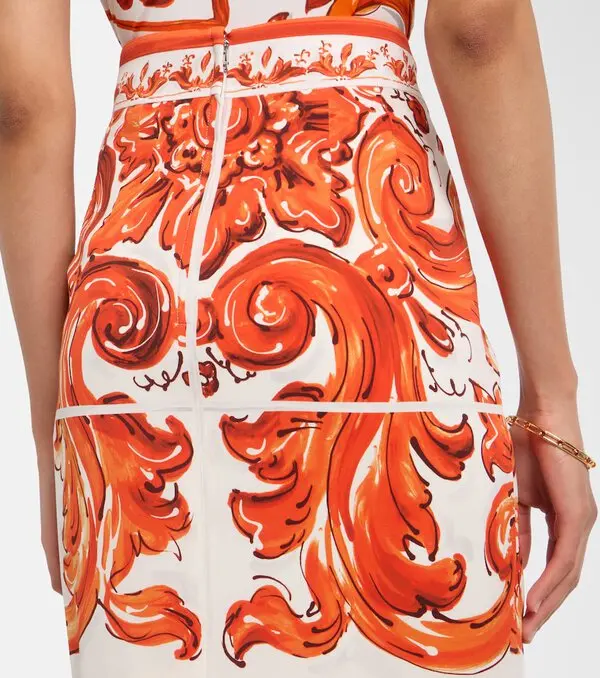 Dolce & Gabbana Majolica Print Silk Blend Pencil Skirt