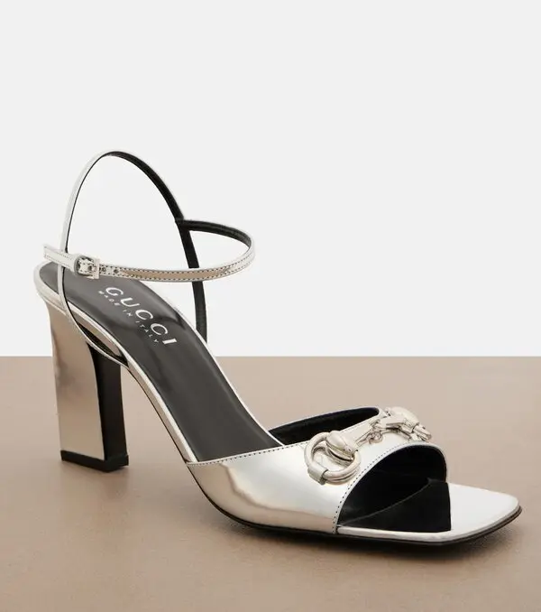 Gucci Signora Horsebit Metallic Leather Sandals - Silver