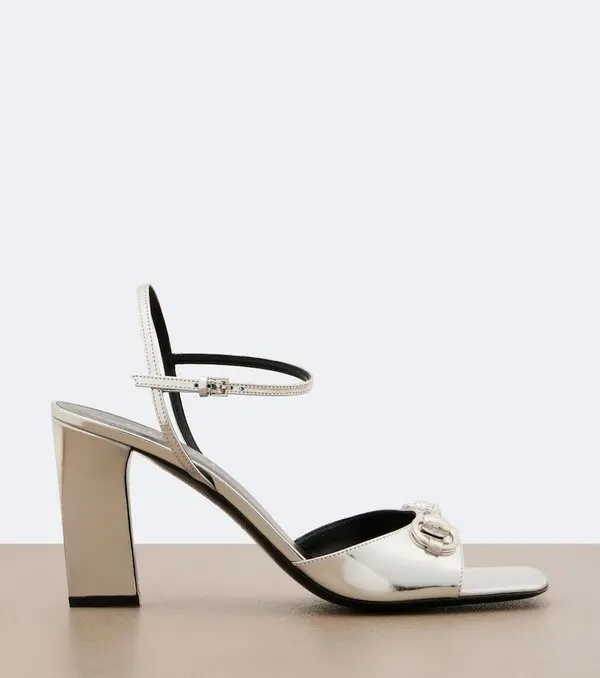 Gucci Signora Horsebit Metallic Leather Sandals - Silver