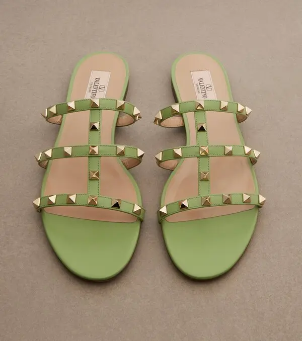 Valentino Garavani Rockstud Leather Sandals - Green