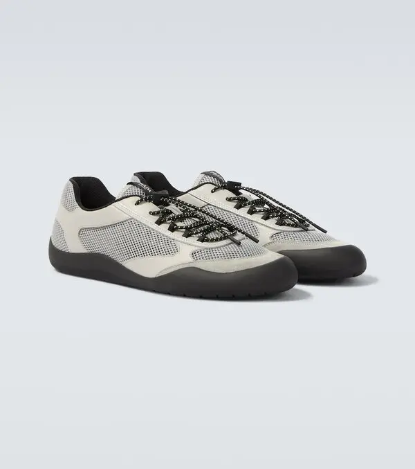 Prada Speedrock Leather-trimmed Sneakers - Grey