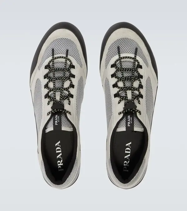 Prada Speedrock Leather-trimmed Sneakers - Grey