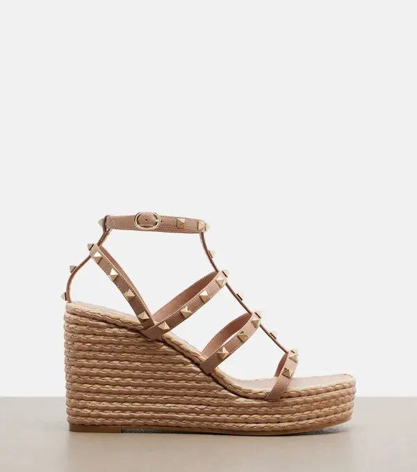 Valentino Garavani Rockstud Leather Wedge Sandals