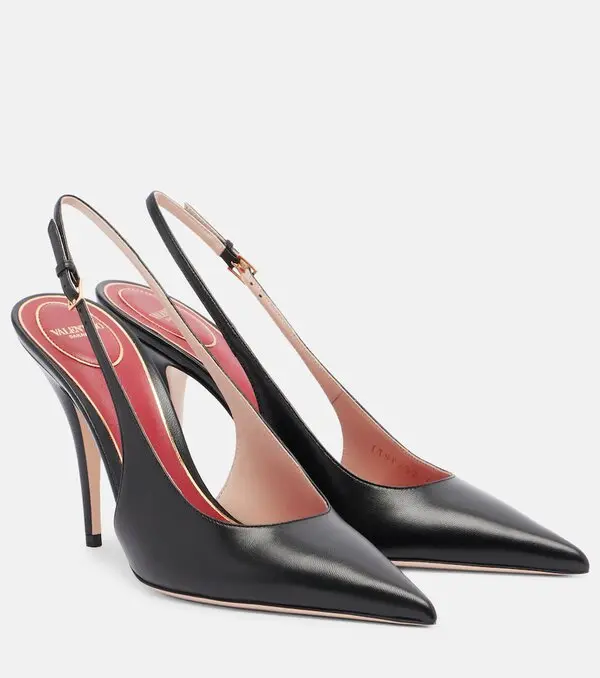Valentino Garavani Pointed Toe Leather Slingback Pumps - Black