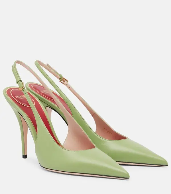 Valentino Garavani Cutout Leather Slingback Pumps - Green
